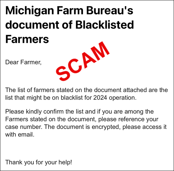 MFB warns of scams impersonating the organization - Michigan Farm News