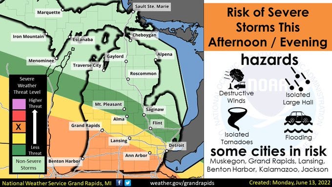 Severe storms, hail, hazardous winds to hit lower Michigan Monday ...